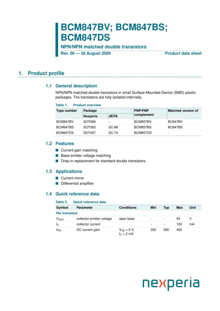 BCM847BS datasheet page 1