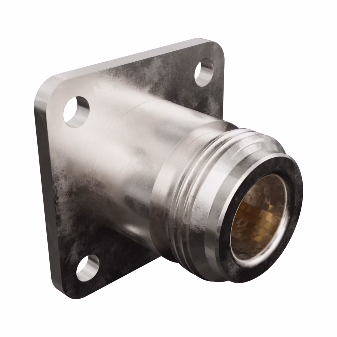 N Jack, Straight, 4-Hole Flange Mount, Solder Cup Contact, Brass Body, Nickel (Ni) Plated, Tray, 50 Ohms for sale