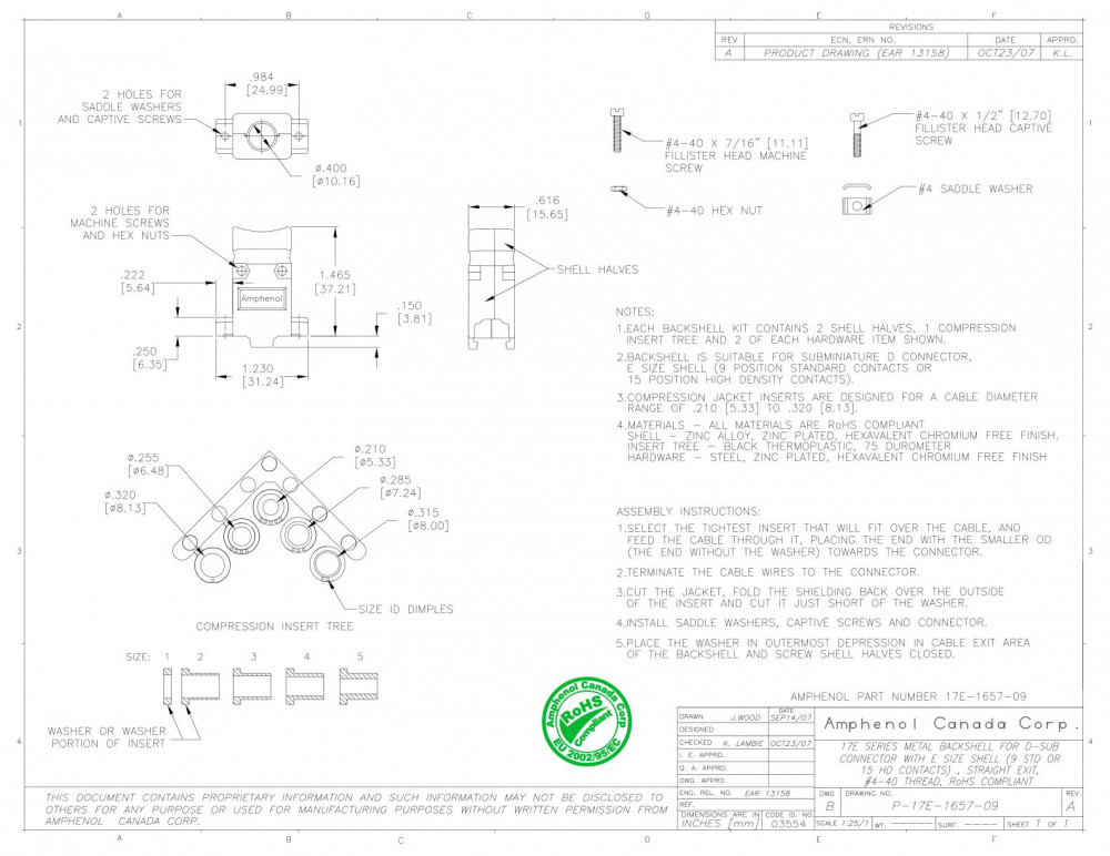 Amphenol 17E165709 technical drawing