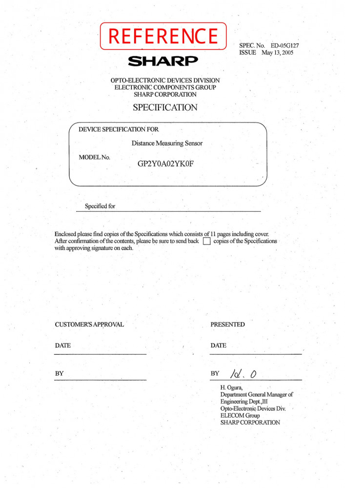GP2Y0A02YK0F specification page 1