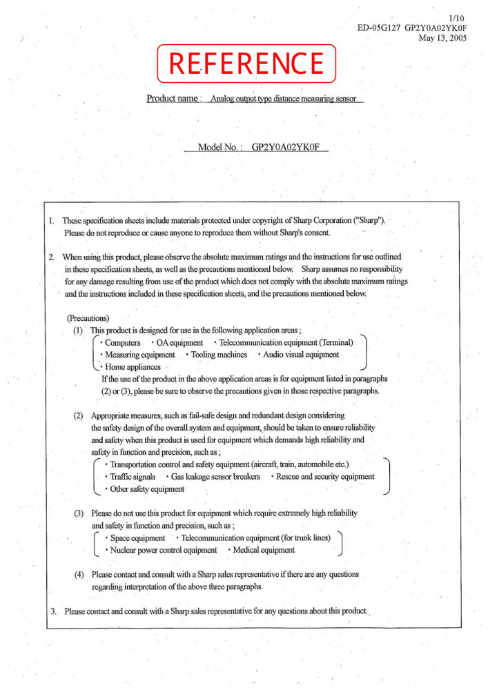 GP2Y0A02YK0F specification page 2
