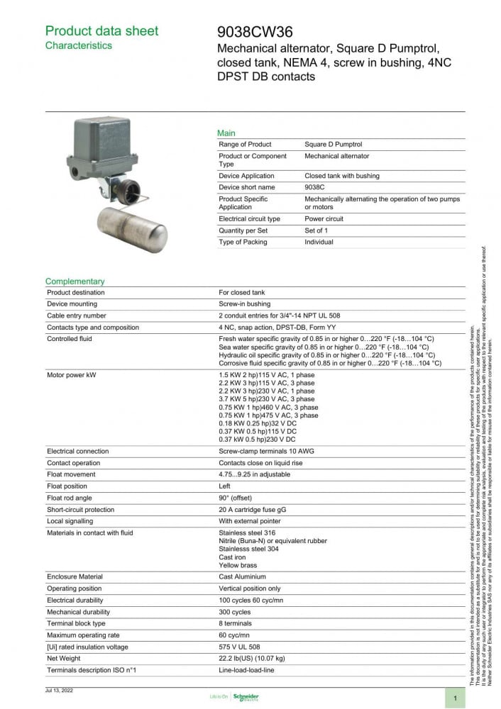 9038CW36 technical document page 1