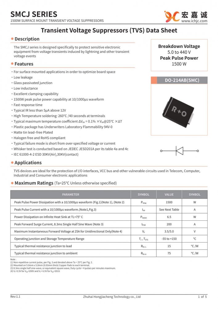 R+O SMCJ series datasheet page 1