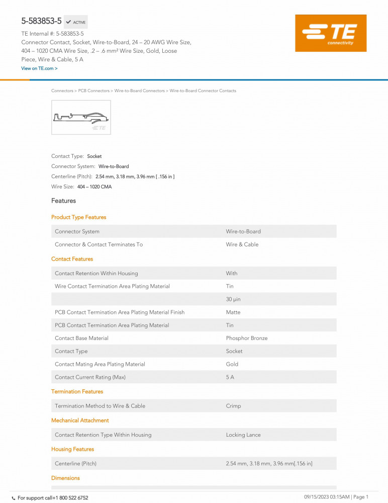 TE Connectivity 5-583853-5 technical document page 1