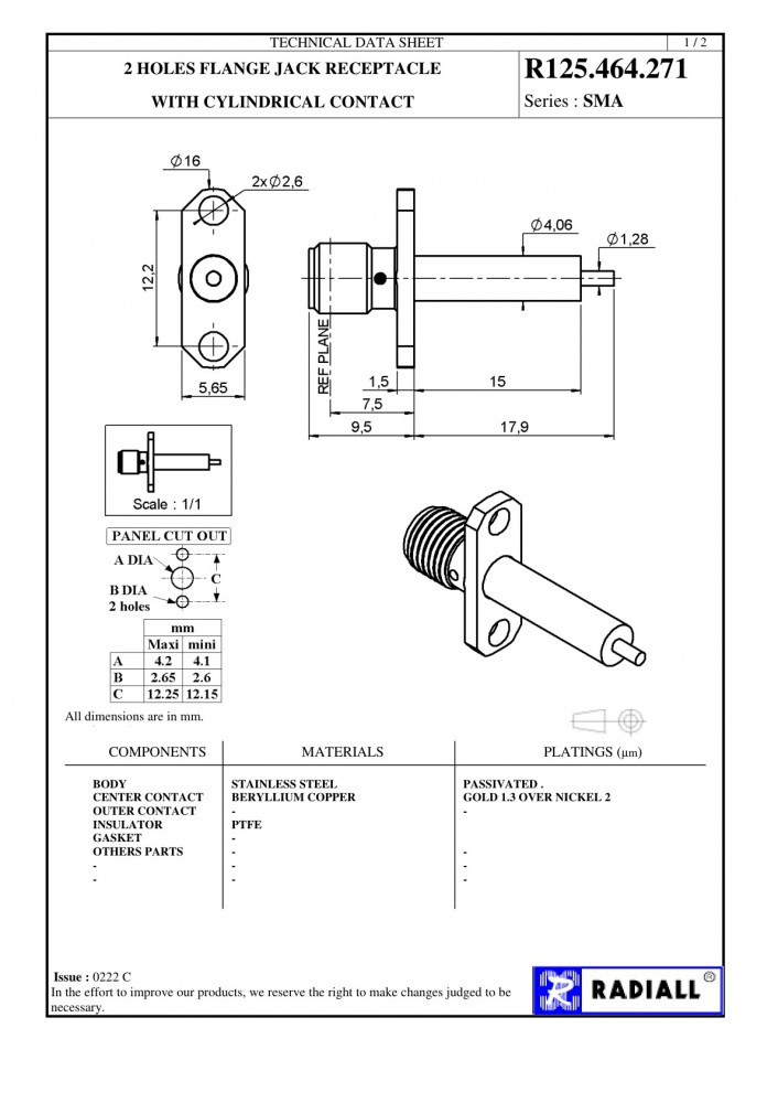 Radiall R125464271 technical datasheet page 1