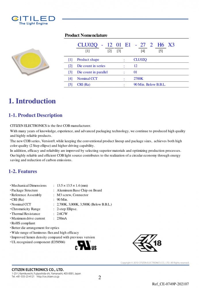 CITIZEN CLU02Q datasheet page 2