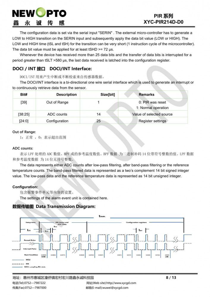 XYC-PIR214D-D0 technical document page 8