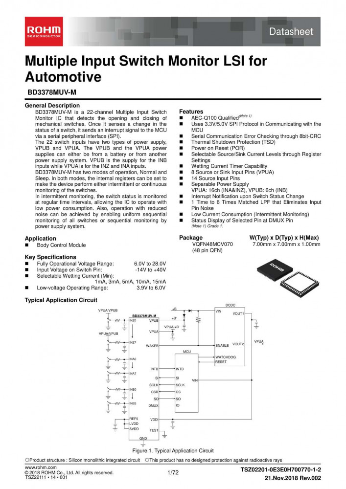 BD3378MUV-ME2 datasheet page 1