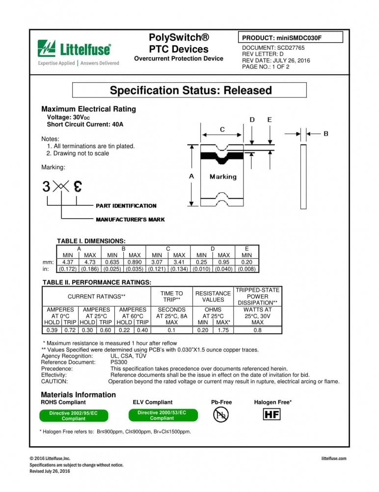 MINISMDC030F-2 specification page 1