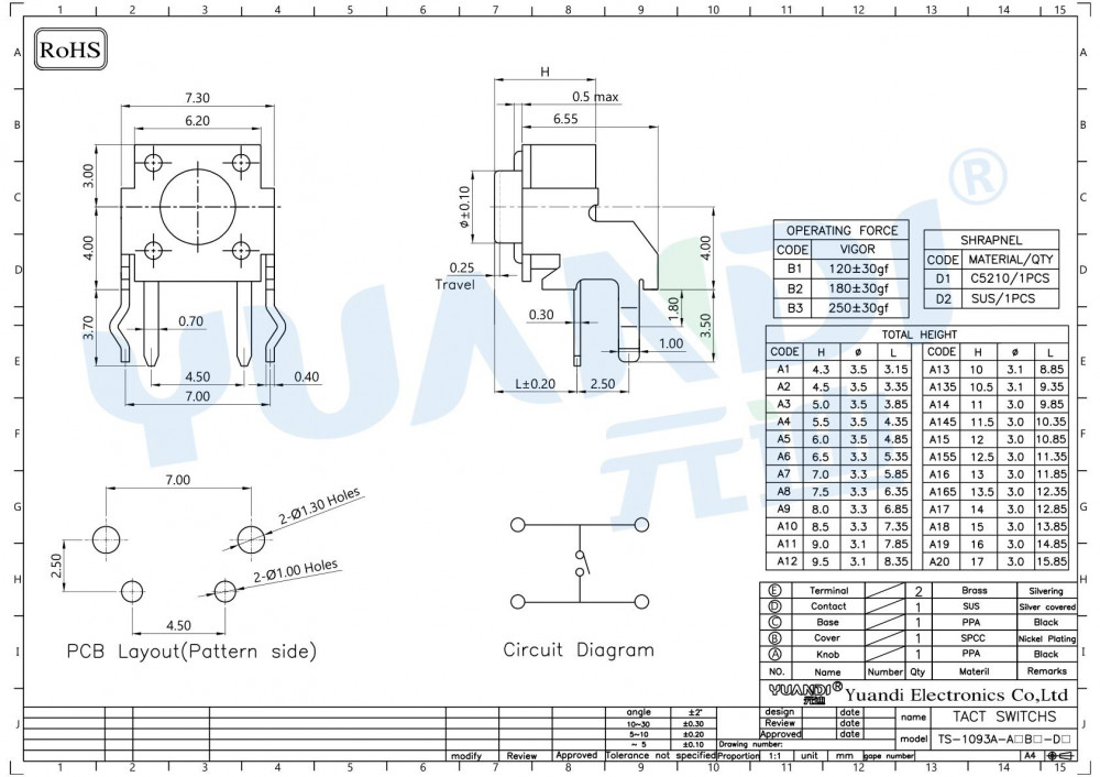 Yuandi TS-1093A-A1B2-D2 technical drawing