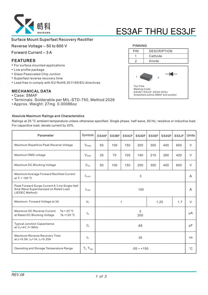 ES3JF datasheet page 1
