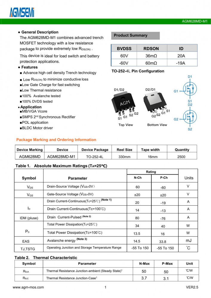 AGM628MD-M1 datasheet page 1