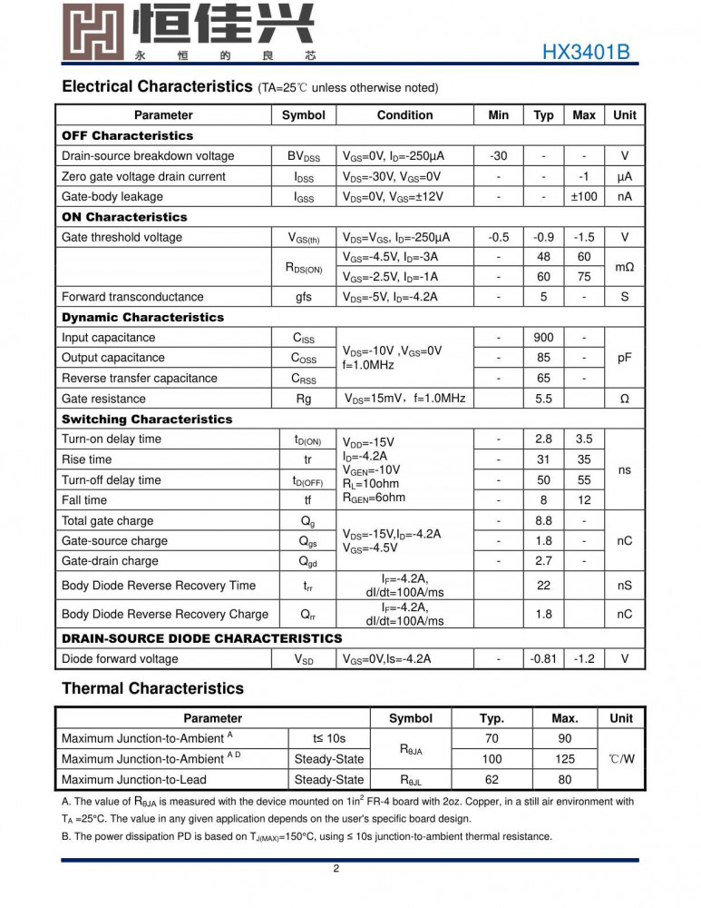 HX3401B datasheet page 2