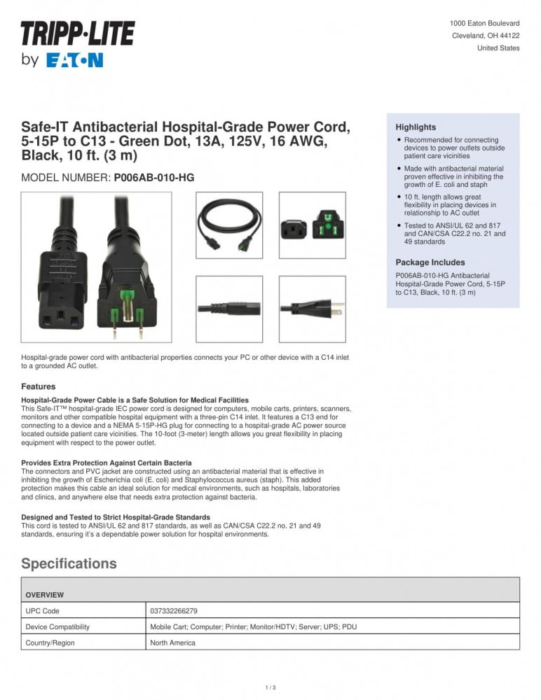 P006AB-010-HG technical document page 1