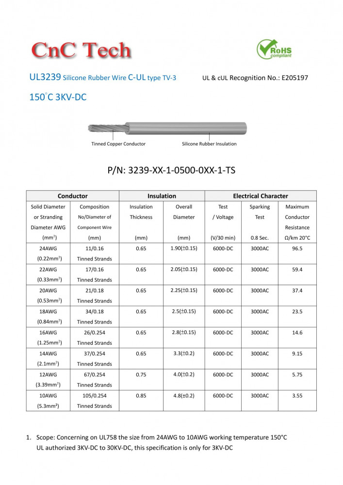 CNC Tech UL 3239 wire datasheet page 1