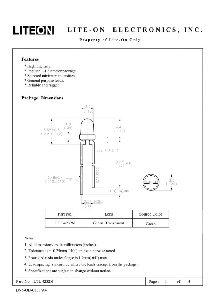 LTL-4232N datasheet page 1