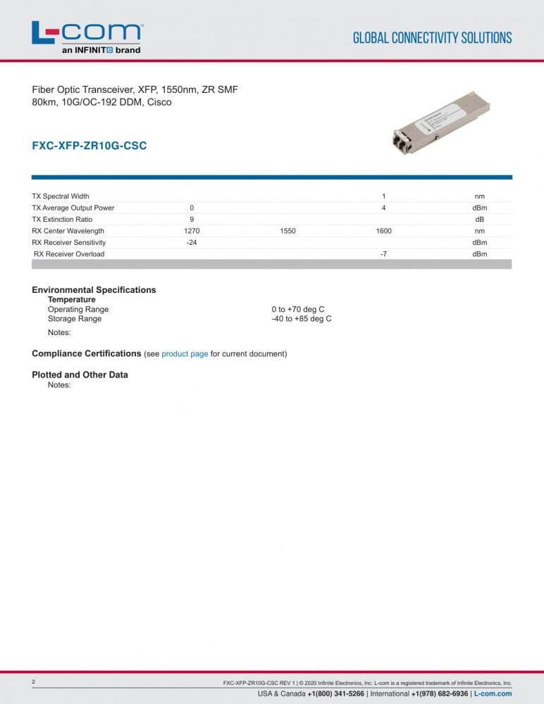 FXC-XFP-ZR10G-CSC technical document page 2
