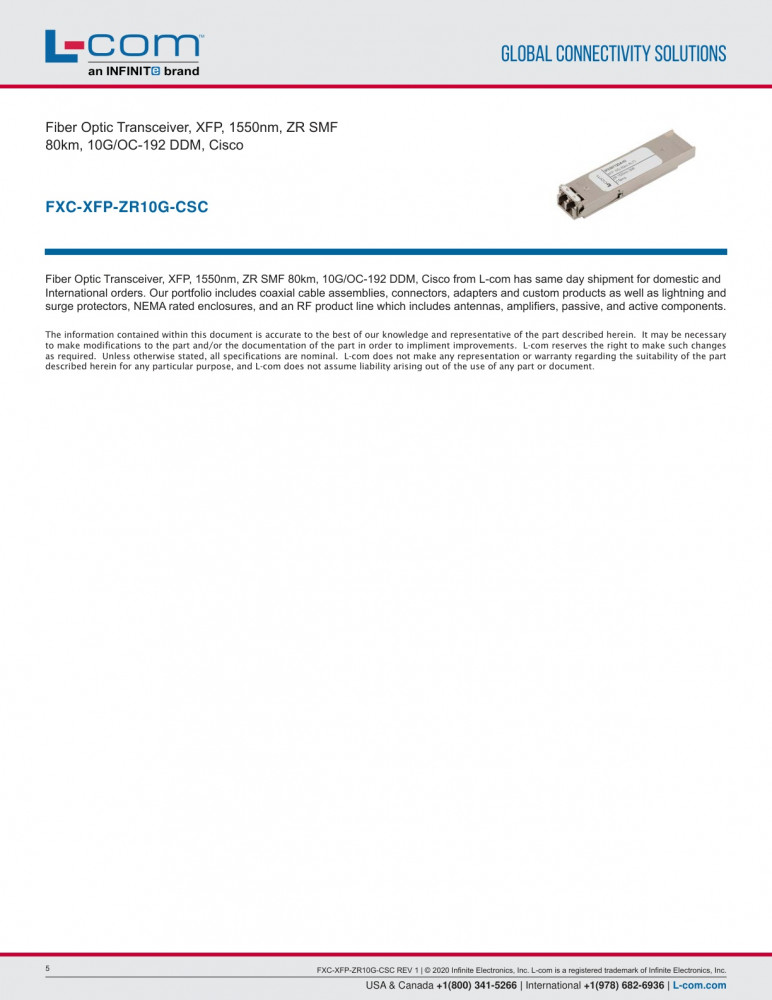 FXC-XFP-ZR10G-CSC technical document page 5