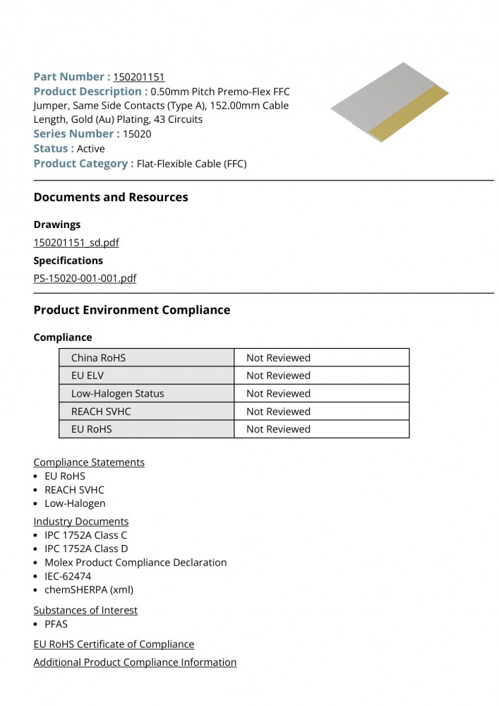 MOLEX 150201151 technical specification page 1