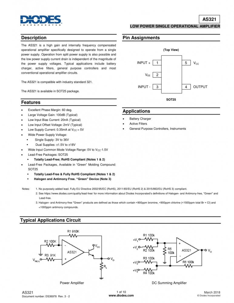 AS321KTR-G1 datasheet page 1