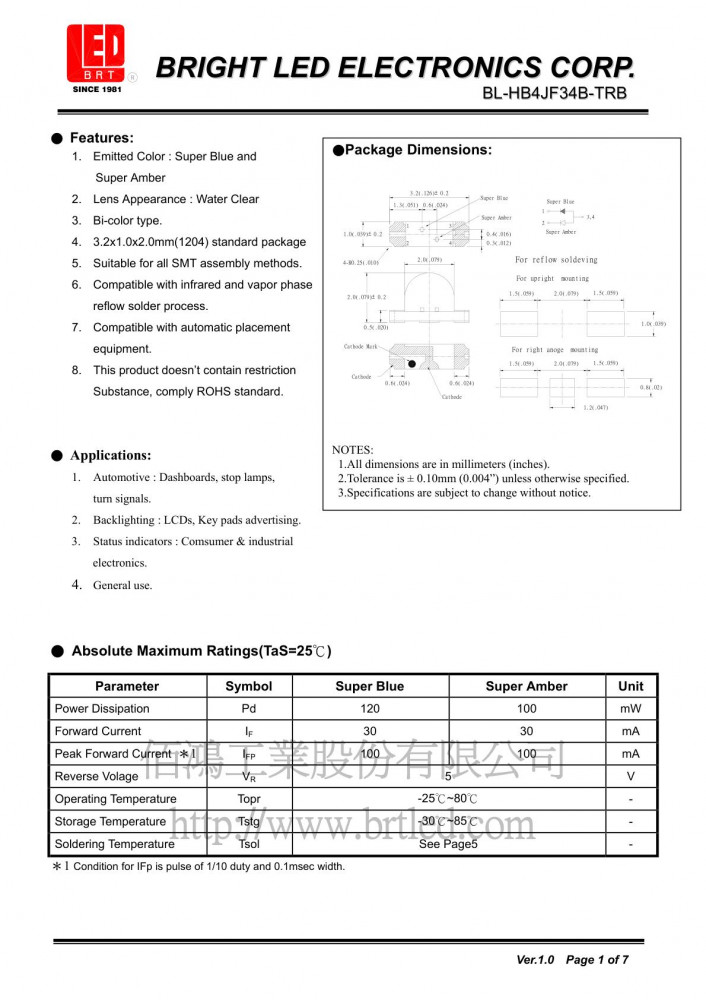 BL-HB4JF34B-TRB technical document page 1