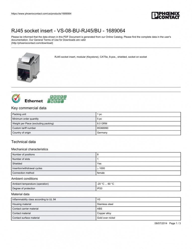 Phoenix Contact 1689064 product document image 1