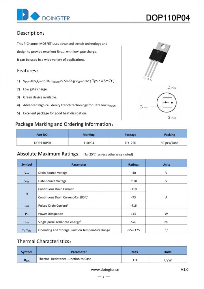 DOP110P04 datasheet page 1