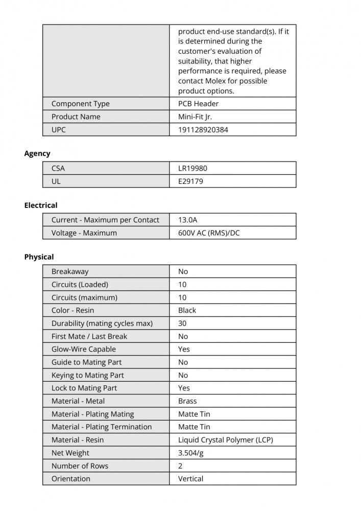 Technical document page 3 for MOLEX 462073010