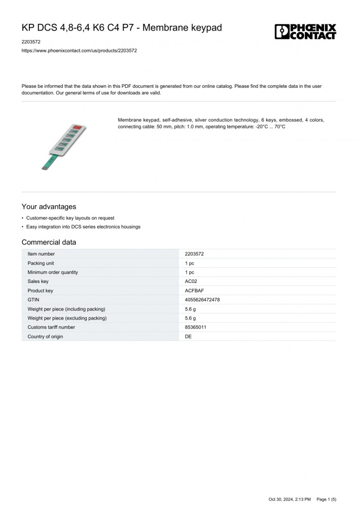 Phoenix Contact 2203572 technical document page 1