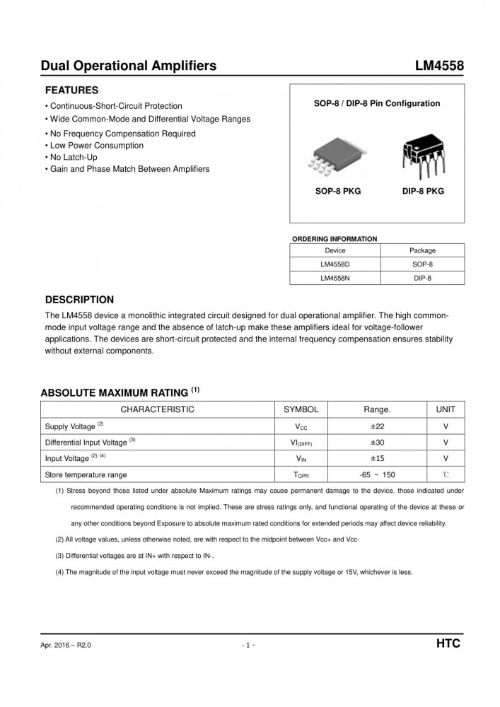 LM4558N datasheet page 1