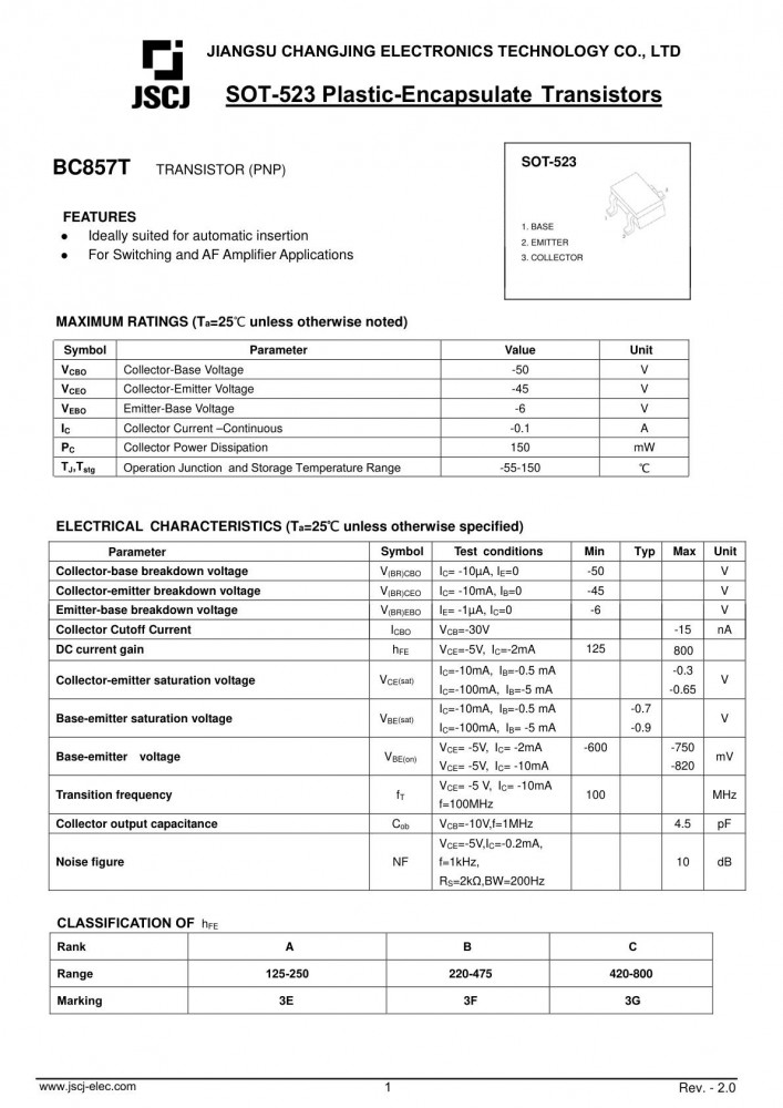 BC857T datasheet page 1