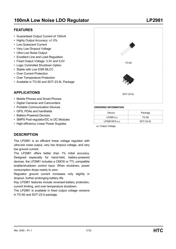 LP2981 datasheet page 1