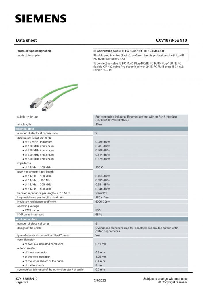 6XV18785BN10 technical document page 1