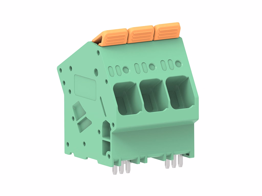 10.00mm Pitch Lever Activated Fixed Mount PCB Terminal Block, 35° Wire Entry, Left Front Terminal, 3 Circuits for sale