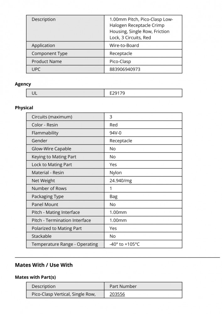 Product document page 2 for MOLEX 5013300332