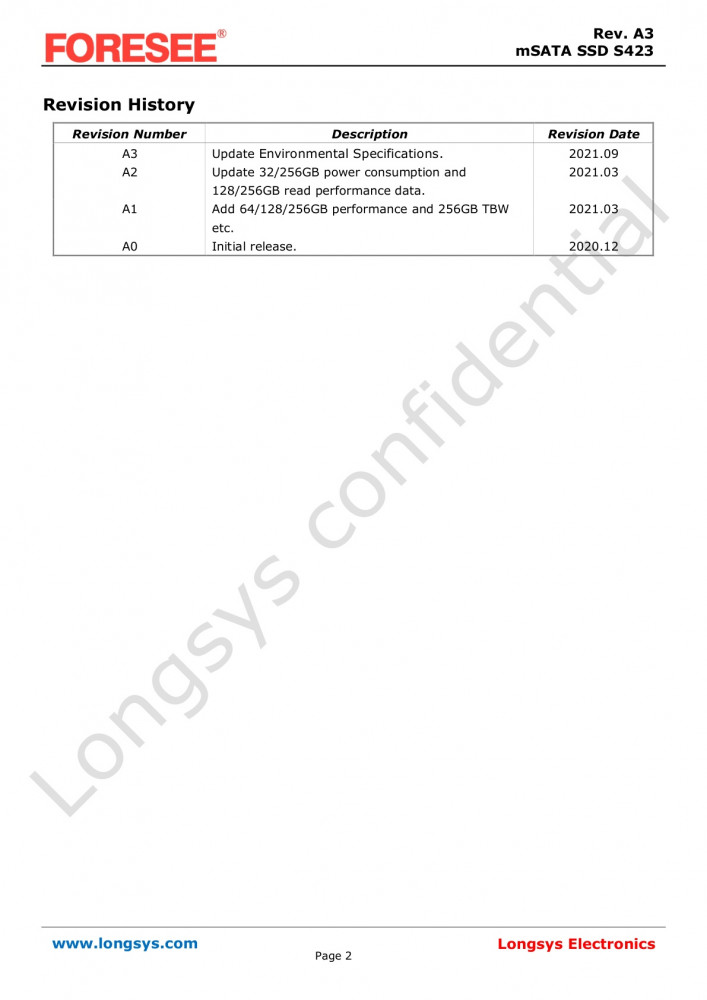 FORESEE S423 datasheet page 2