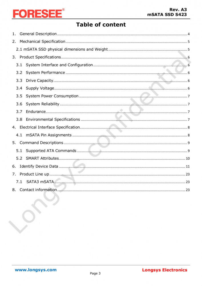 FORESEE S423 datasheet page 3