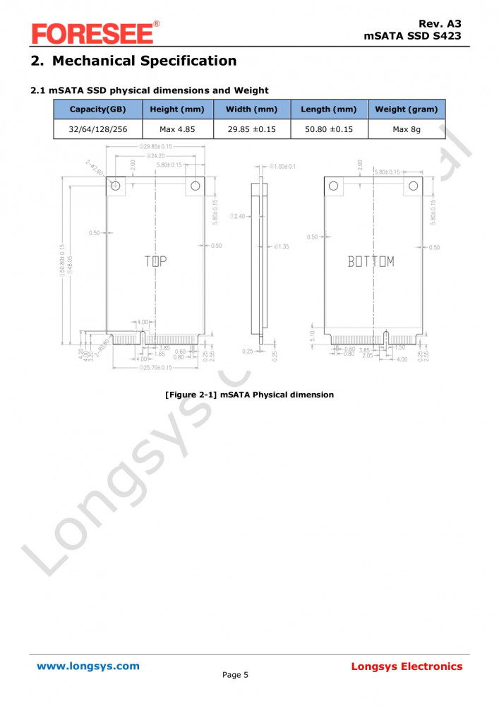 FORESEE S423 datasheet page 5