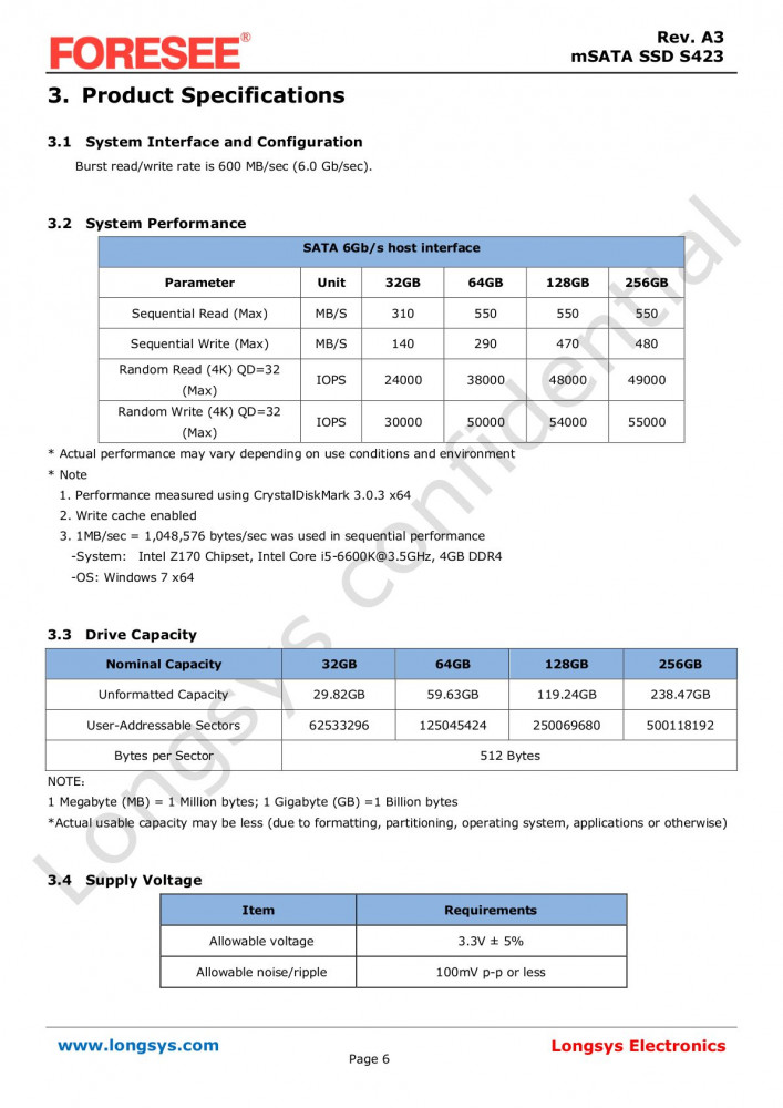 FORESEE S423 datasheet page 6