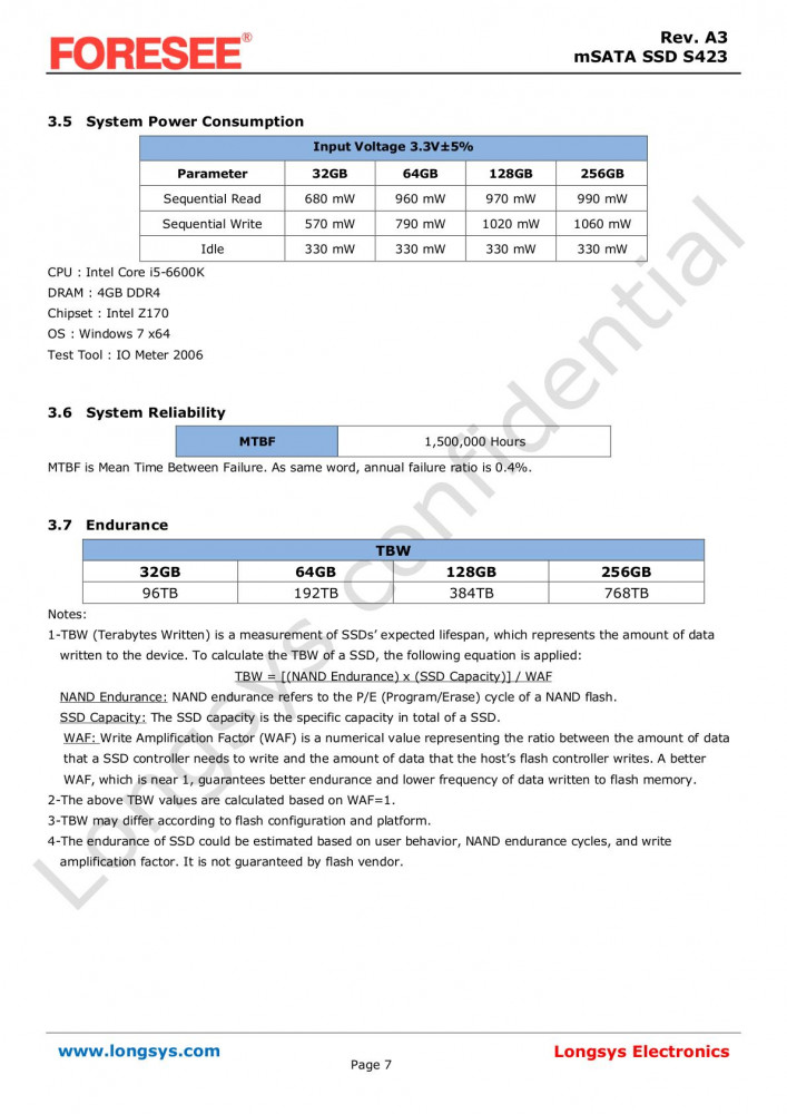 FORESEE S423 datasheet page 7