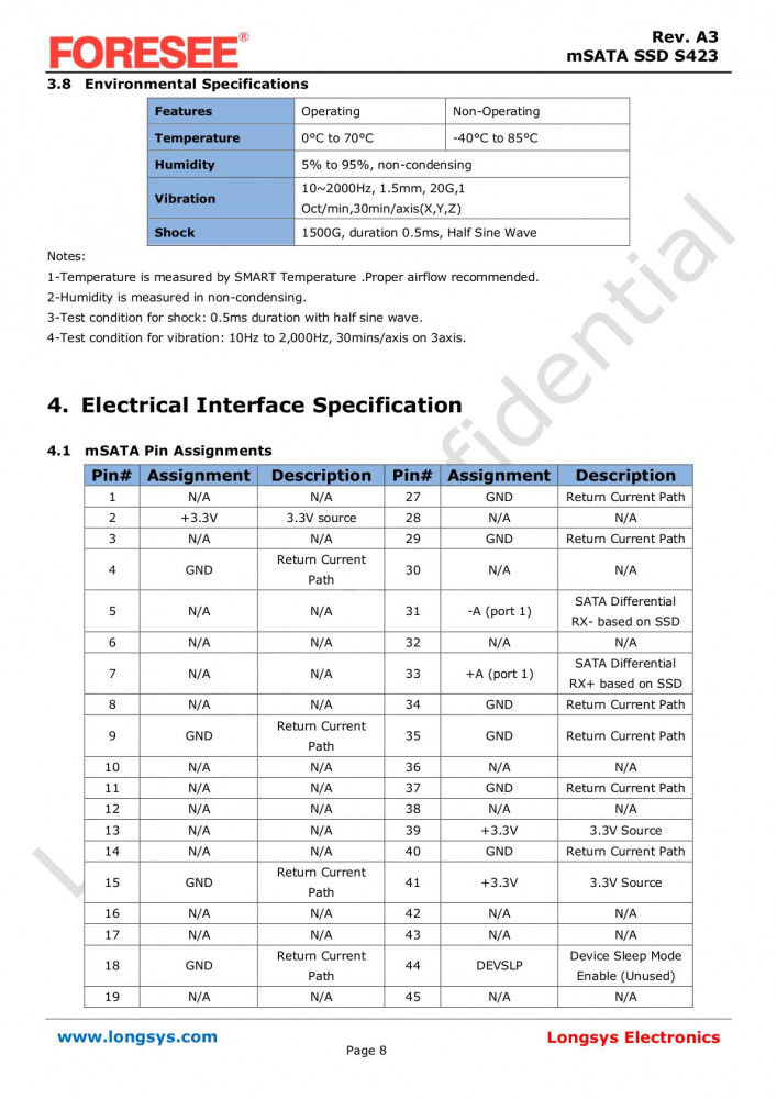FORESEE S423 datasheet page 8