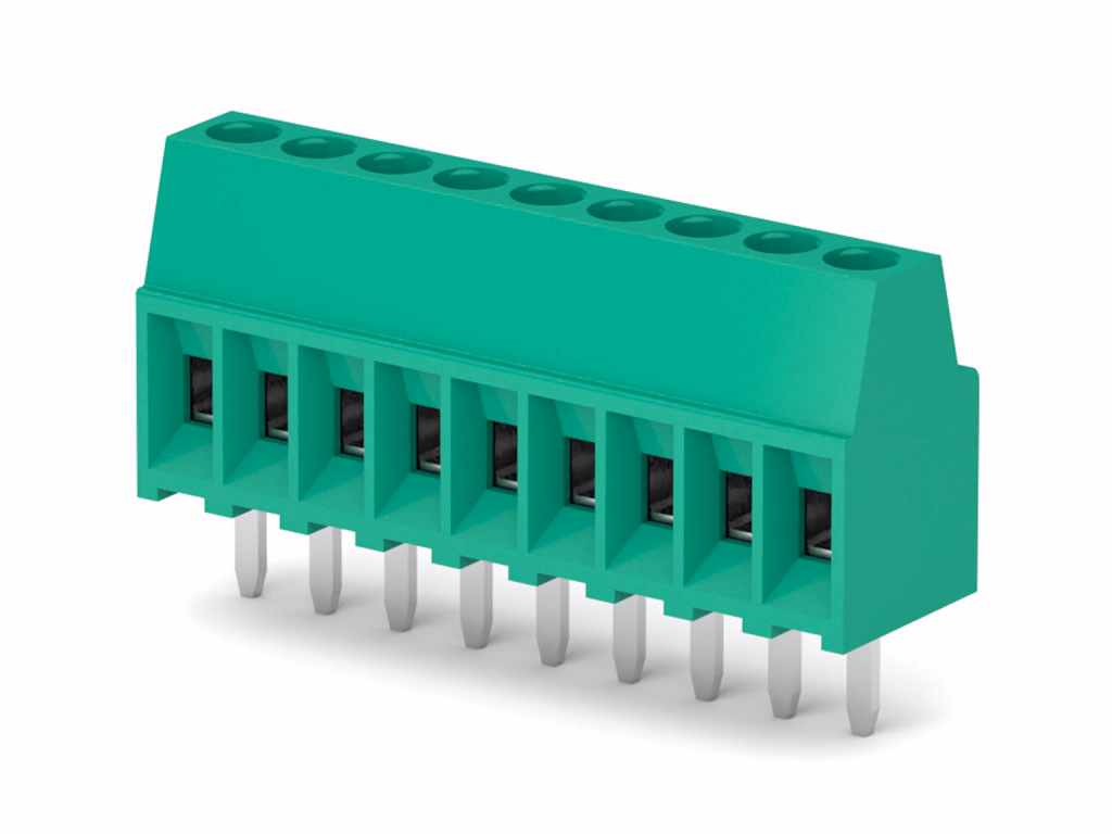 3.50mm Pitch Eurostyle 55° Wire Entry Fixed Mount PCB Terminal Block, 10 Circuits