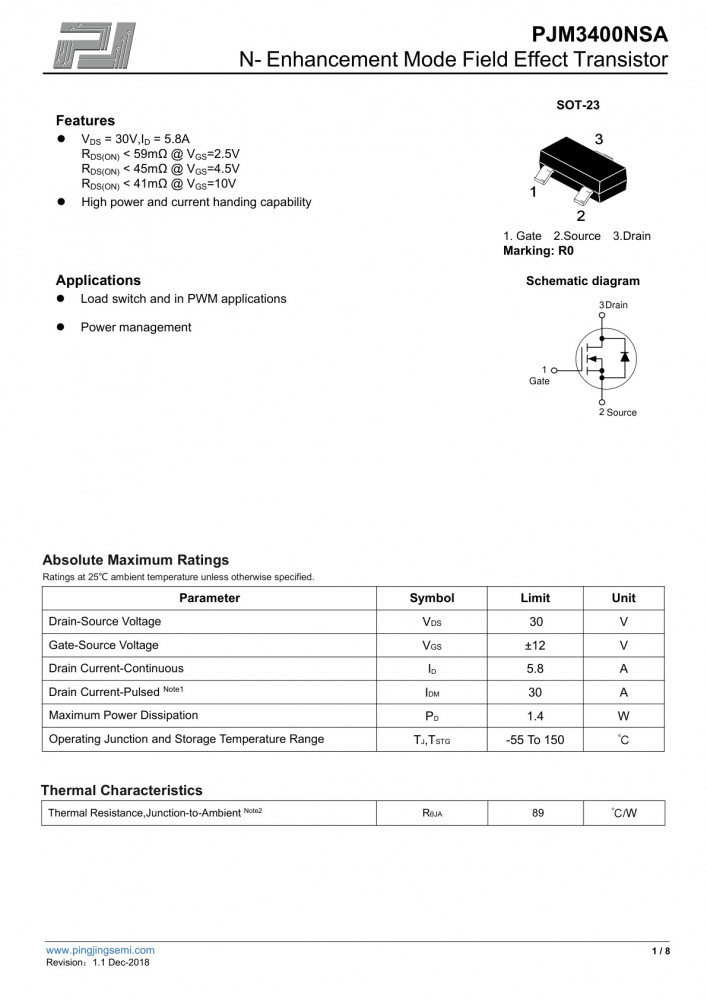 PJM3400NSA datasheet page 1