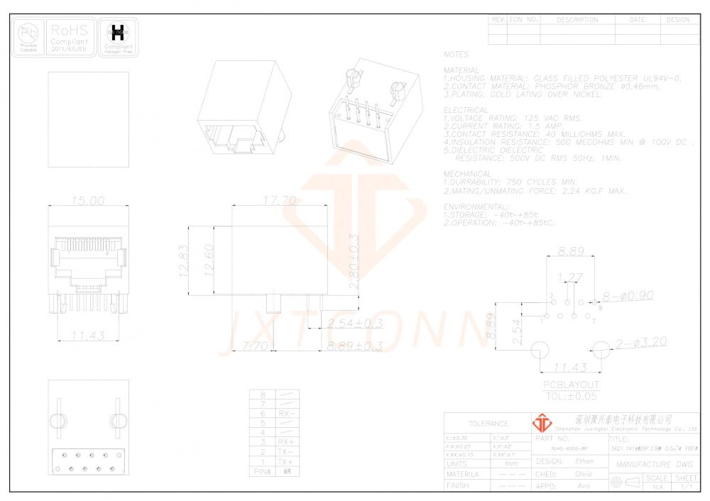 RJ45-6005-8P technical drawing page