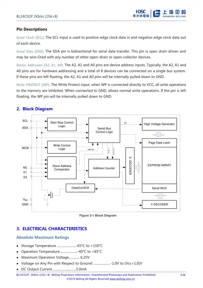 BL24C02P datasheet page 2