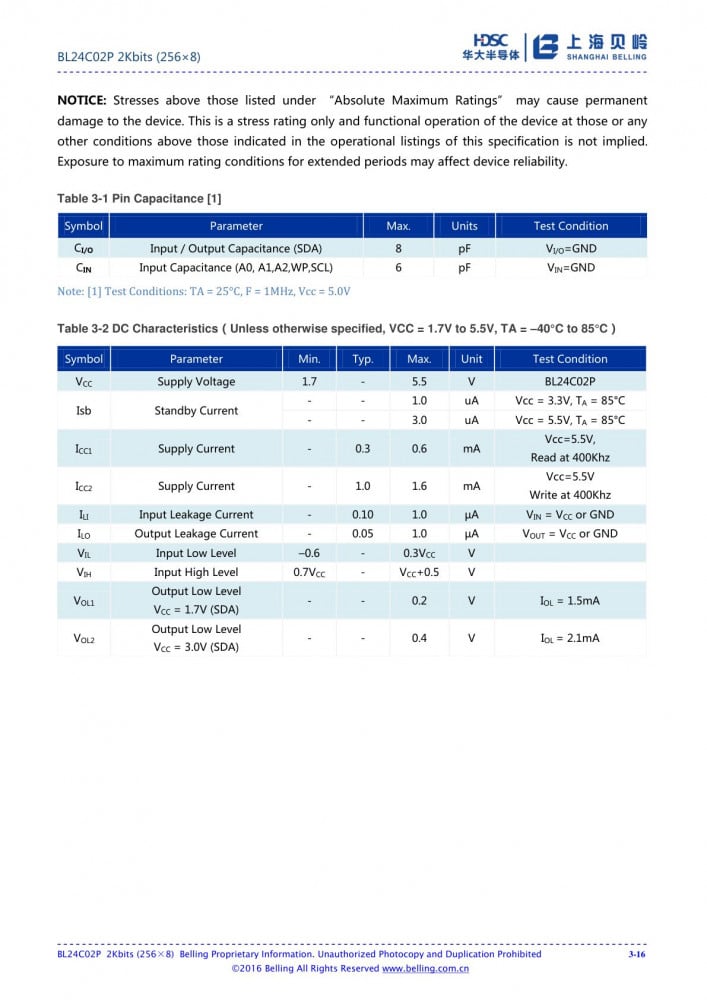 BL24C02P datasheet page 3
