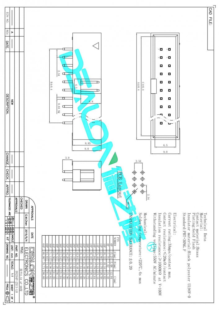 DEALON DS254P-2X3-L0 technical drawing