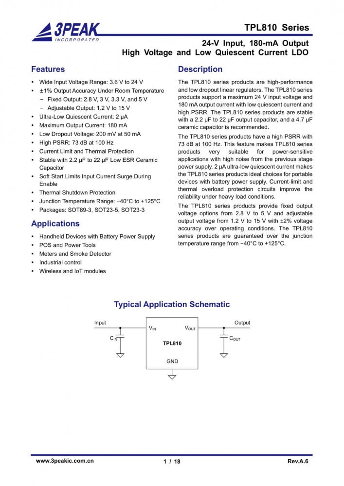 TPL810 datasheet page 1