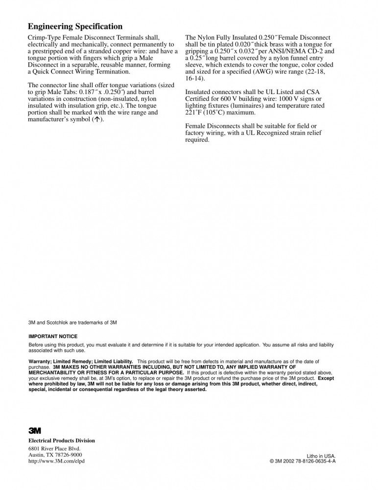 3M FDI18-250Q Highland terminal data sheet page 2