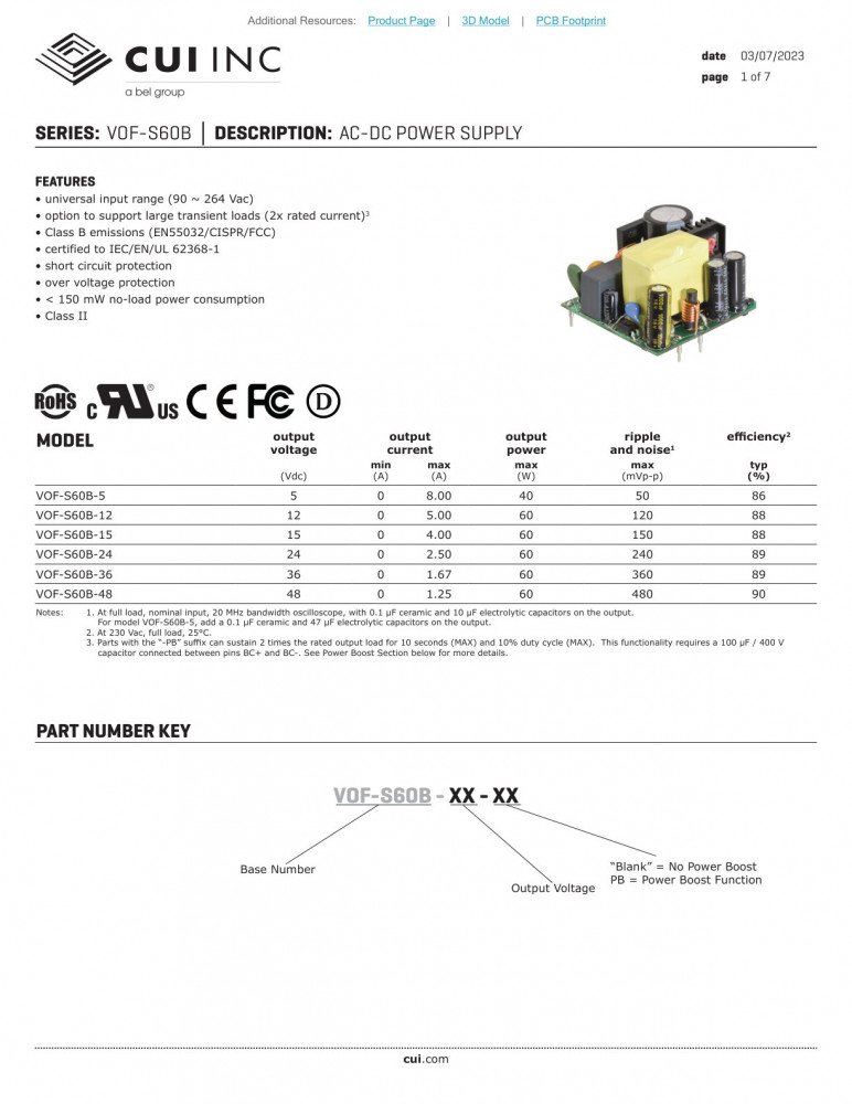 VOF-S60B datasheet page 1